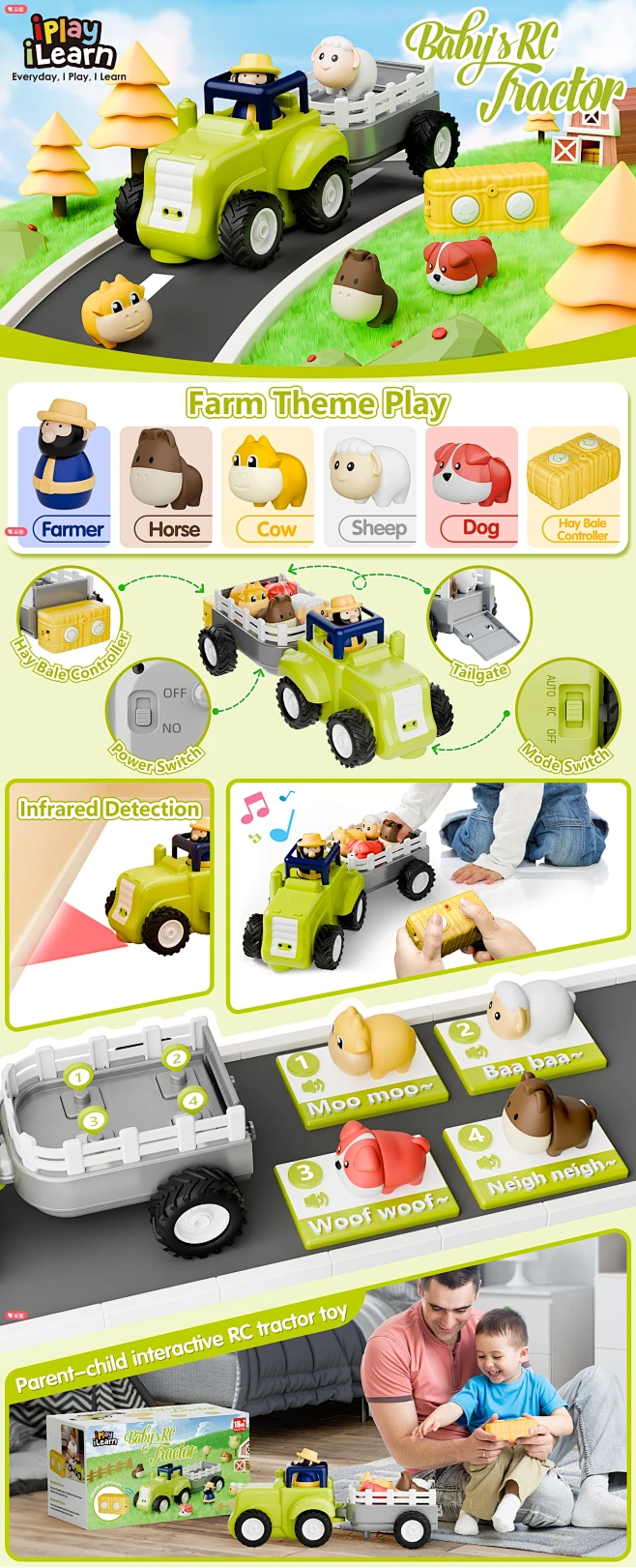 Amazon.com: iPlay, iLearn Toddler Remote Control Farm Tractor Toy, Baby ...