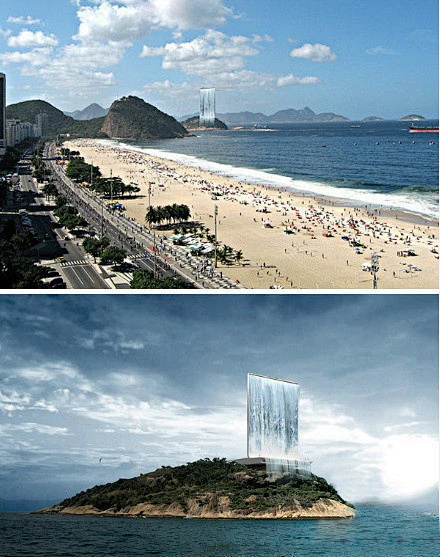 [全球唯一的悬挂在空中的瀑布] ——这座名为Solar City Tower的惊人建筑，为2016年巴西里约热内卢奥运会建造，建成后将在海面上 ...