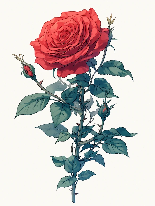 designteam_Red_rose_hand_drawn_Makoto_Shinkai_white_background ...