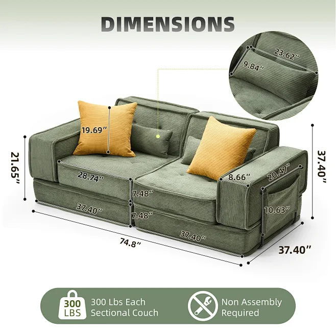 Amazon.com: Buddycomfy Modular Sofa Bed, No Assembly Required Sectional ...