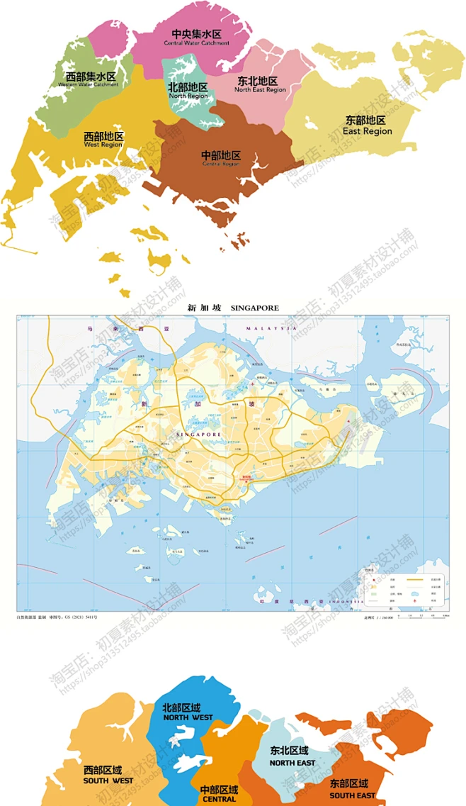 矢量高清电子版新加坡地图旅游地图可编辑填色设计素材源文件模板-花瓣网