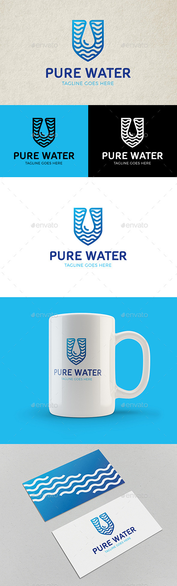 纯水的标志——符号标志模板Pure Water Logo - Symbols Logo Templates水,水生,蓝色、干净、清洁、清晰 ...