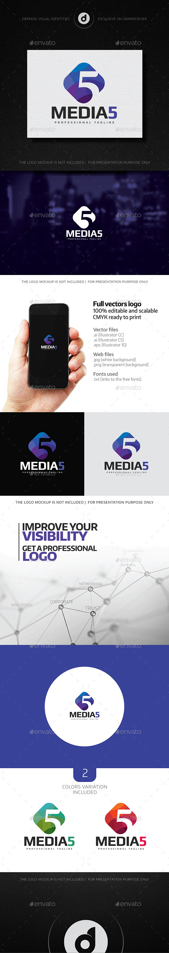 媒体5标志——数字标识模板Media 5 Logo - Numbers Logo Templates品牌、品牌、业务、渠道、五彩色,颜色,企业 ...
