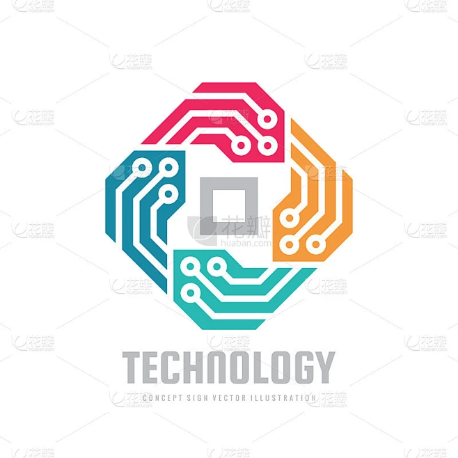 技术设计标志。摘要电子计算机芯片。概念的迹象。网络区块链符号。素材-花瓣网