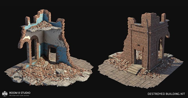 Destroyed Building Kit, ROOM 8 STUDIO : The 3D photoreal game-ready ...