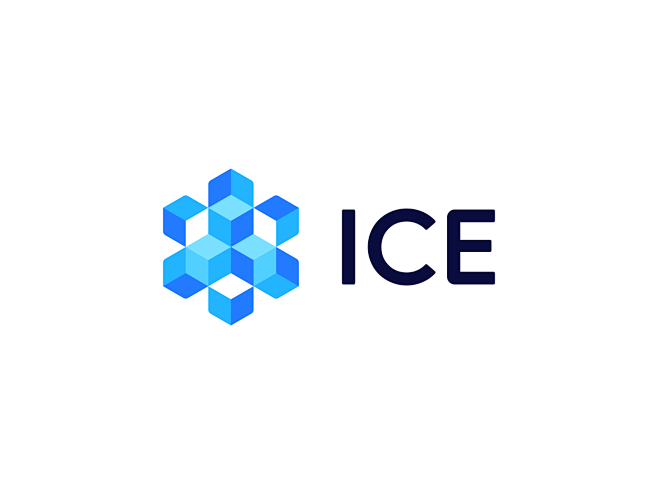 ICE - 标志概念 2 应用程序箭头区块链块品牌品牌加密货币数字身份等距徽标标记支付像素安全雪花符号技术令牌