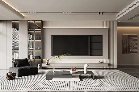 现代 客厅 意式电视背景墙3D模型-花瓣网