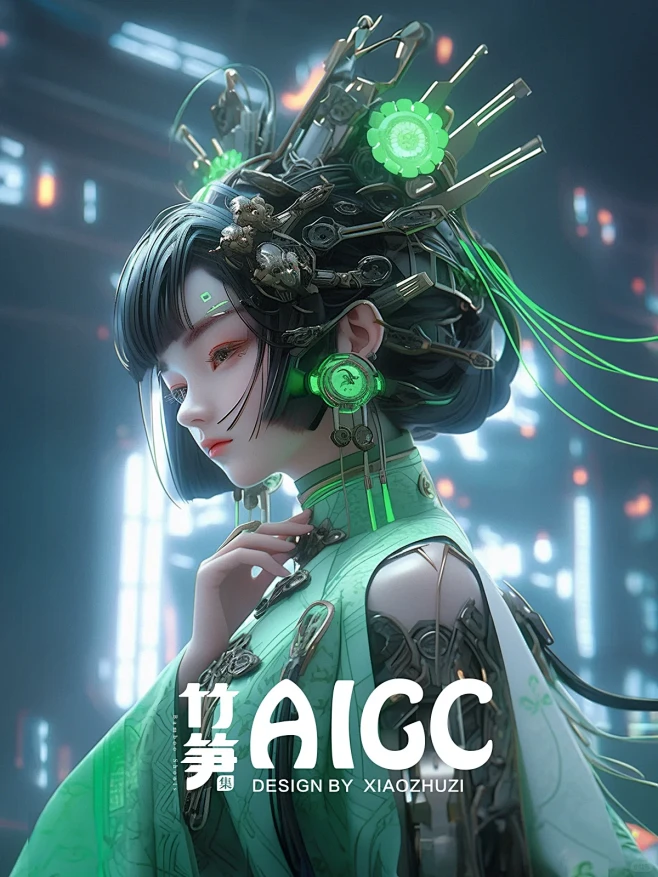 【AIGC】3D国风赛博少女| Midjourney-花瓣网