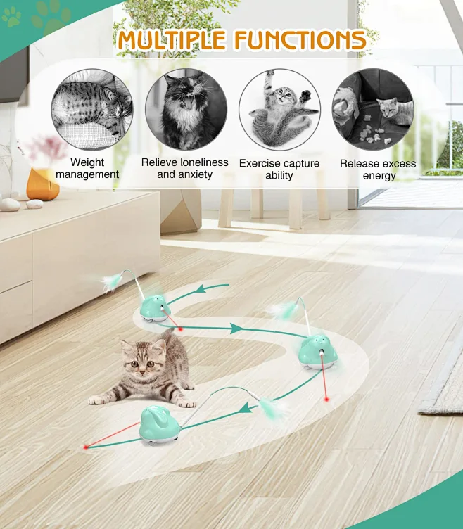 Pawaboo Automatic Light Cat Toys, Hand-Free Electronic Cat Toy with ...