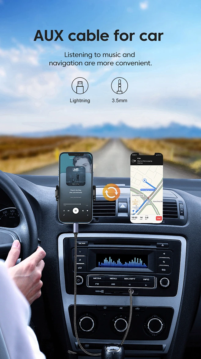 2.94US $ 46% OFF|3.5mm Aux Audio Cable for iPhones to Car Speaker ...
