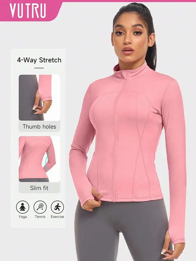 VUTRU Womens' Slim Fit Workout Jacket With Thumbholes Compression Shirt ...