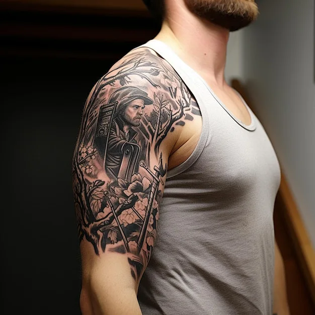 手臂和肩膀上有纹身的阿拉夫德男子生成 ai-花瓣网