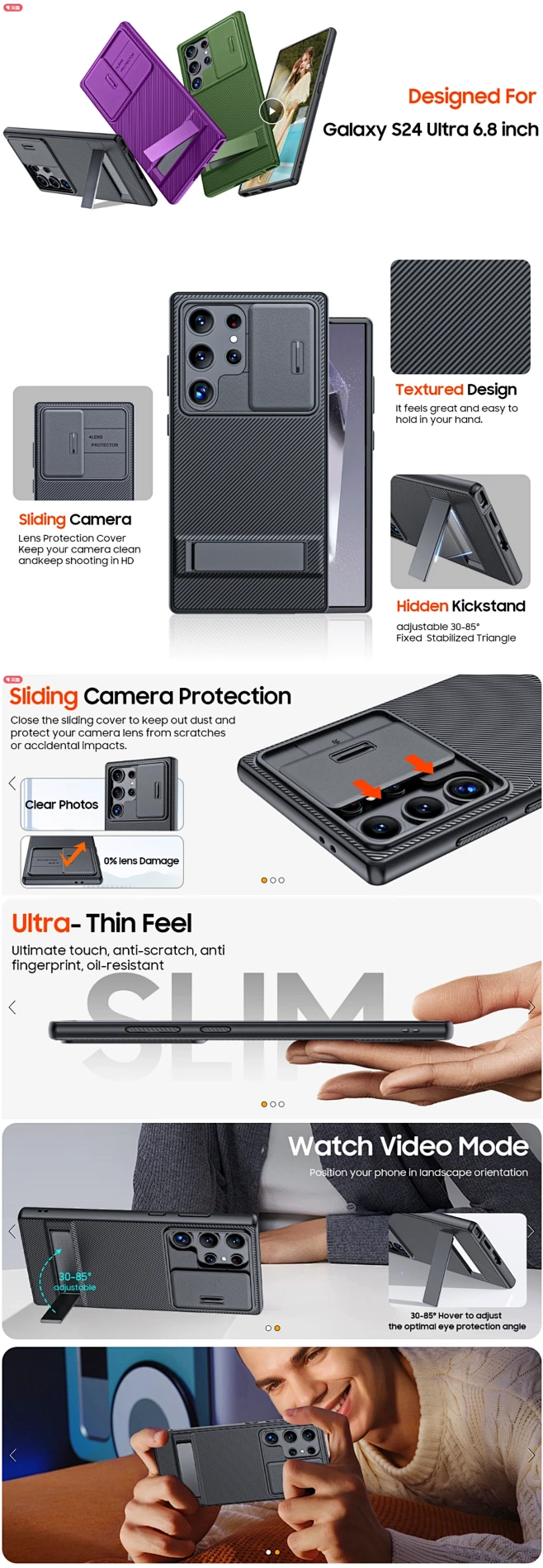 Amazon.com: BSNRM for Samsung Galaxy S24 Ultra Case with Camera Cover ...
