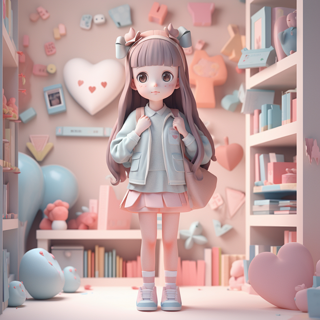 The Full body 3d artwork of cute littlegirl Student Girls with hands ...