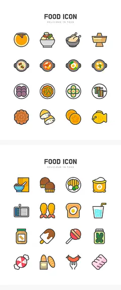 精致美食食物icon图标饮料蛋糕中餐水果蔬菜UI元素AI矢量素材-淘宝网-花瓣网