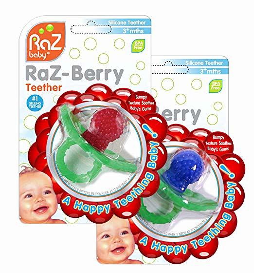 RaZbaby RaZ-Berry Silicone Teether/Double Pack Red & Blue/Multi-texture ...