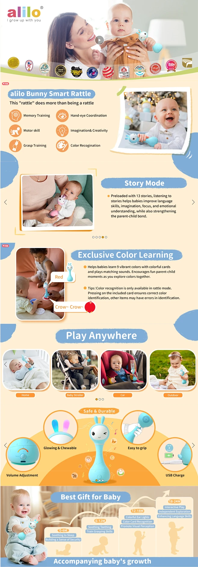 Amazon.com: alilo Smart Bunny Baby Rattle Musical Light Up Toys ...