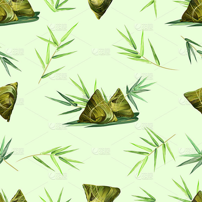 Seamless pattern with bamboo leaves and rice dumpl