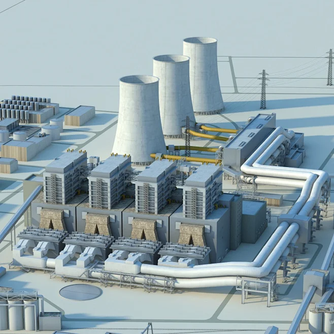 Power plant : Complex model of power plant station, including buildings ...