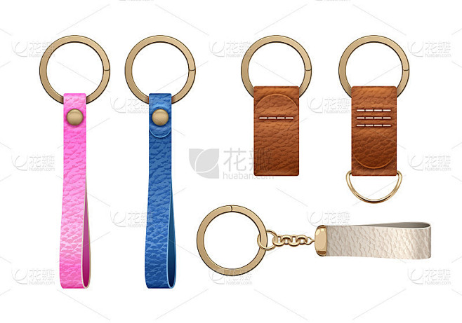 Leather key rings set. Key chains accessory design