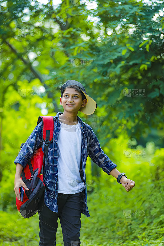Indian cute schoolboy with backpack, Back to schoo