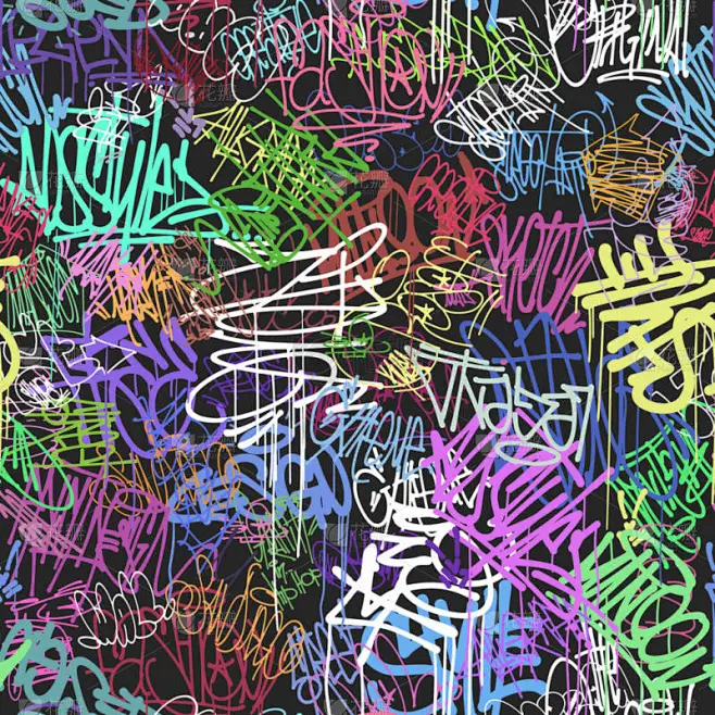Graffity wall colorful tags seamless pattern, graf-花瓣网