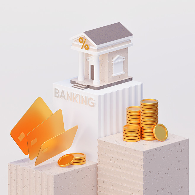 cute-bank-with-gold-coins-credit-cards-stone-cubes-finance-banking ...