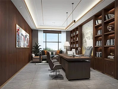 新中式 办公室3D模型-花瓣网