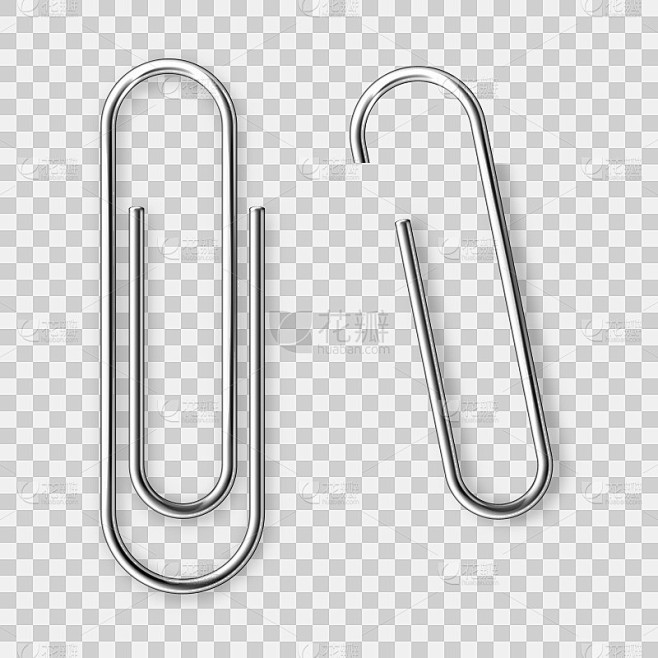 Realistic tilted metal paper clip. Page holder, bi