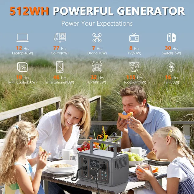 Amazon.com : ALLWEI LiFePO4 Portable Power Station 500W(Peak 1000W), 512Wh Solar Generator with ...