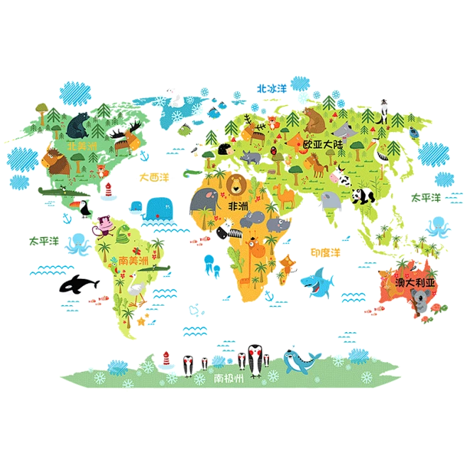 客厅卧室卡通世界地图墙贴可爱儿童房间装饰自粘墙纸贴画墙面贴纸-tmall.com天猫-花瓣网