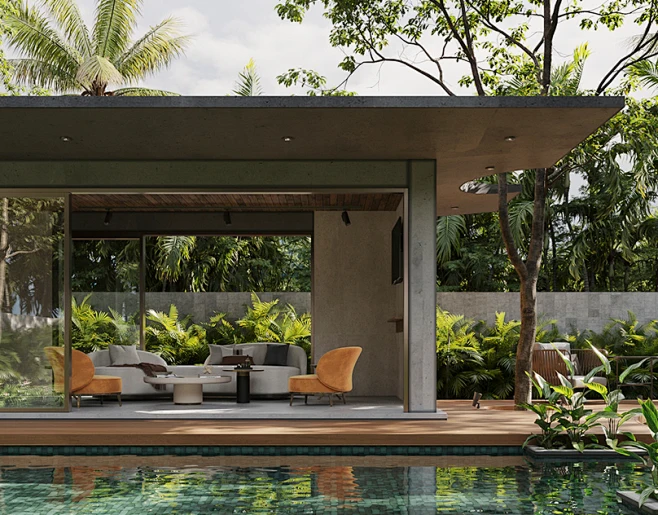 [FULL CGI] Pool Bar & Garden pavillion-花瓣网