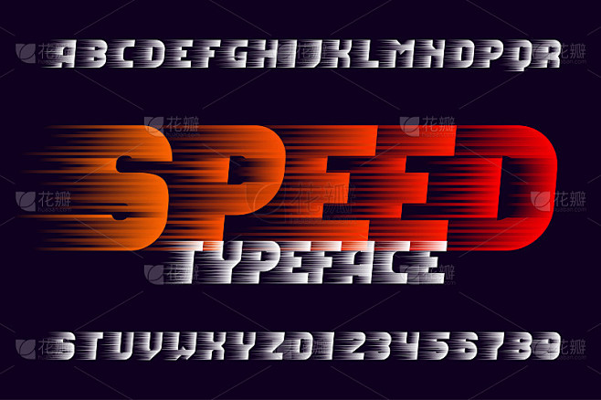 Speed alphabet font. Fast wind effect letters and