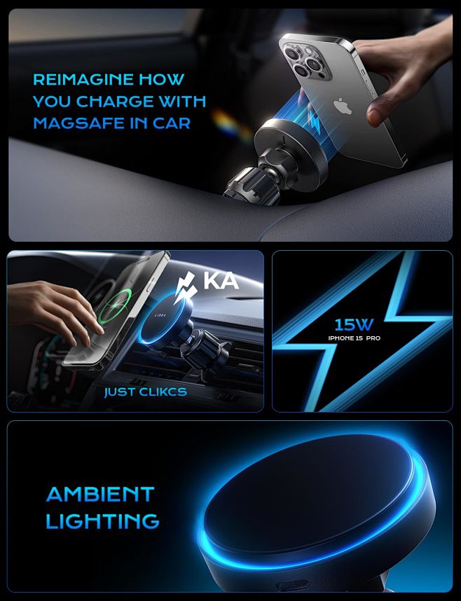 Amazon.com: LISEN for Magsafe Car Mount Charger[Easy Install], Wireless ...
