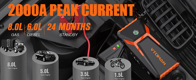 VTOMAN V8 Jump Starter 2000A peak current