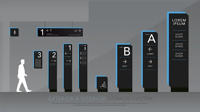 Black and blue exterior and interior signage set vector-花瓣网