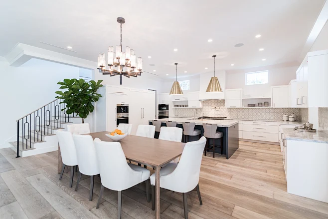 Kitchen/dining room combo - transitional light wood floor kitchen ...