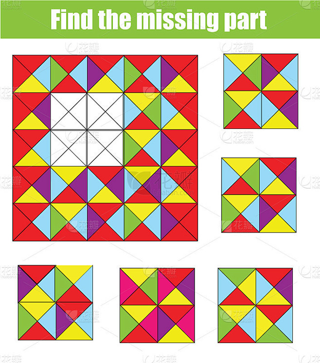 Find missing part and complete picture. Puzzle edu