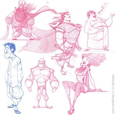 DATTARAJ KAMAT Animation art: Some character sketches done today...-花瓣网