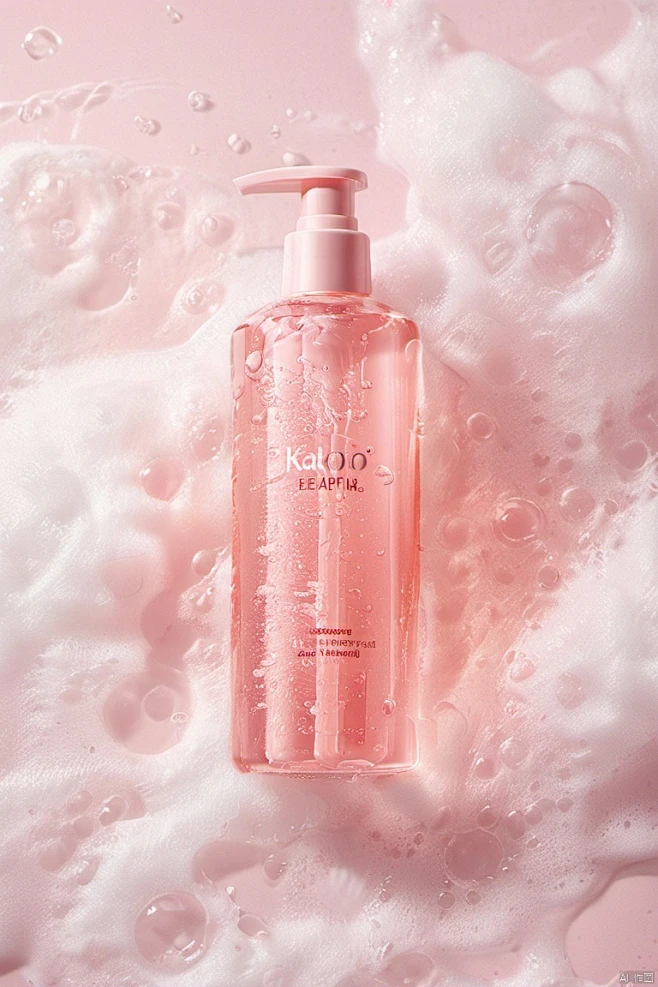,paomo style, xihuwen,Body wash clear bottles lie on a foamy background ...