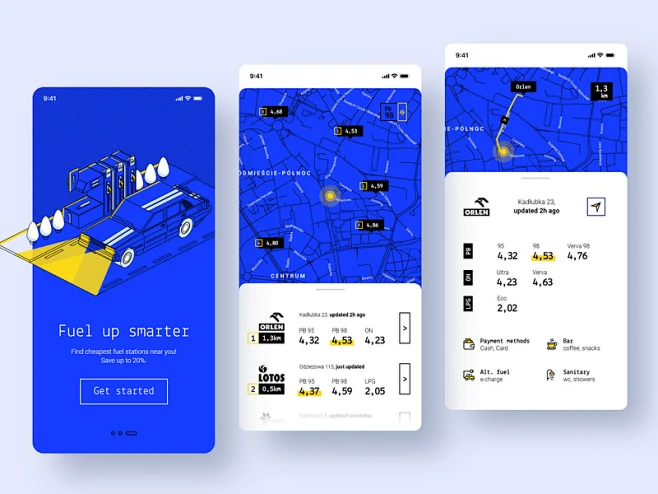 Fuel Up Smarter app linework map navigation gas station fuel car ...