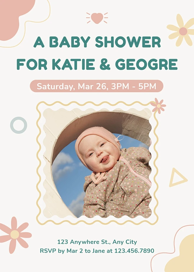 Simple Hand Painted Color Block Decorate Baby shower invitation letter ...