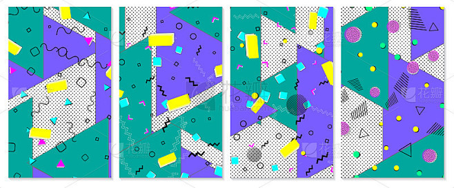 Set of retro pattern. Pop art color background.