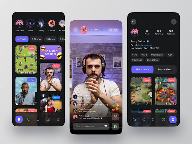 Streaming App Mobile Design card clean game game ui gamer games live ...
