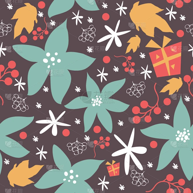 cute winter pattern with holiday poinsettia素材-花瓣网