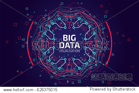 Big data visualization. Fractal element with lines and dots array. Big data connection complex ...