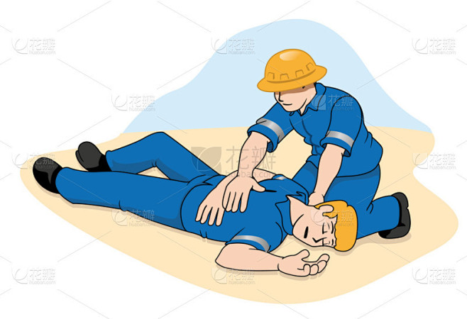 Scene first aid illustration shows a person provid