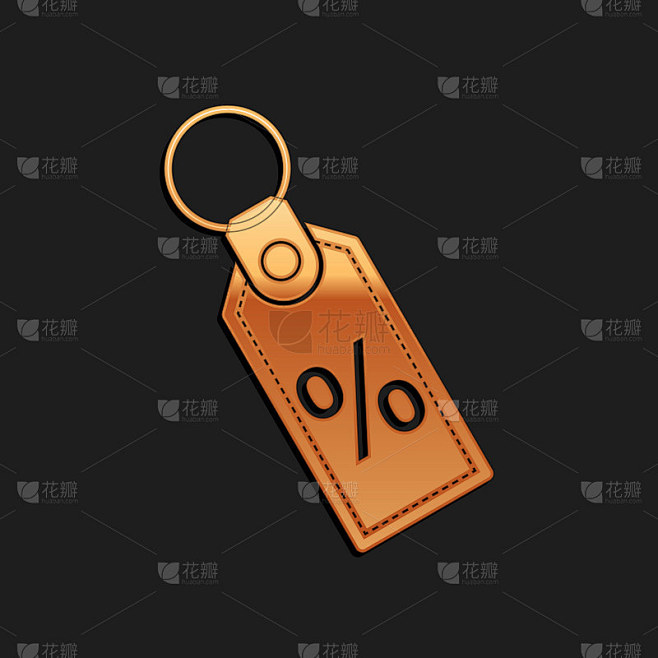 Gold Discount percent tag icon isolated on black b