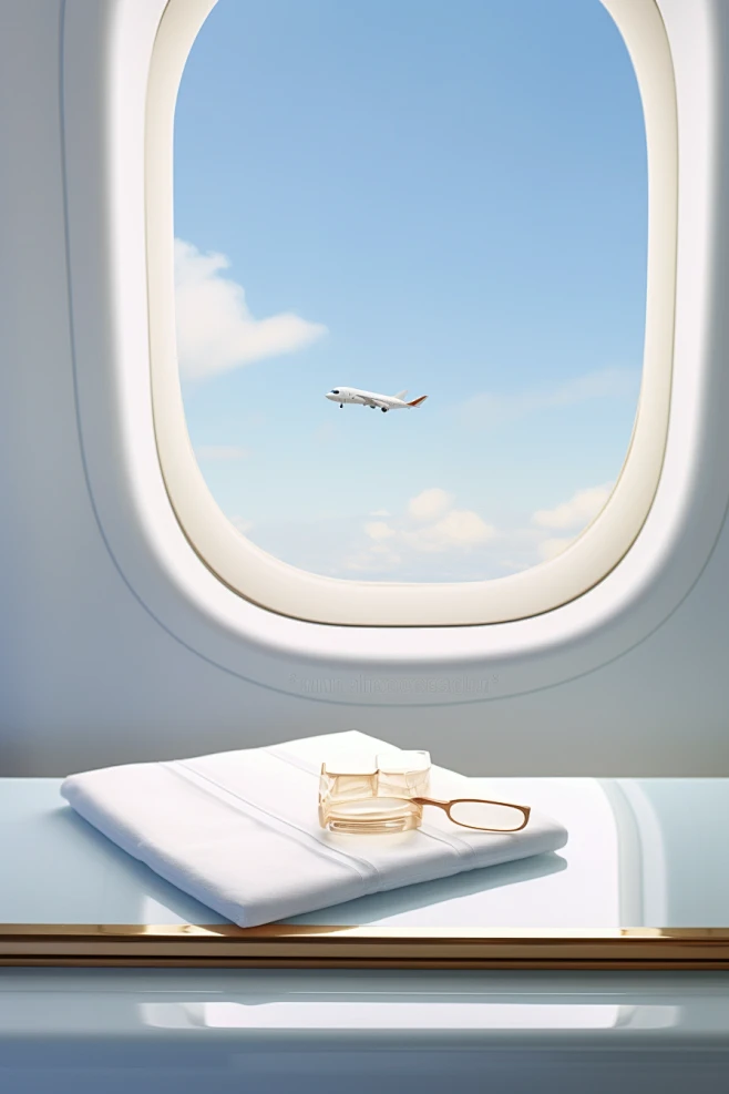 an airplane window with a mirror in front and a jewelry box on the ...