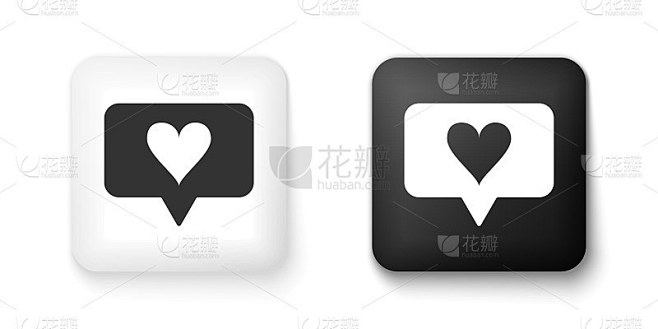 Black and white Like and heart icon isolated on wh